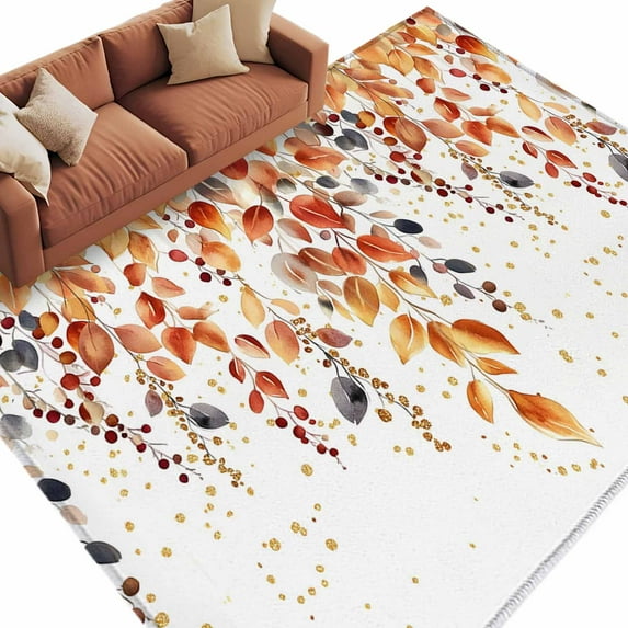 5x7 Area Rugs for Living Room, Orange Fall Leaves Non Slip Area Rugs ...