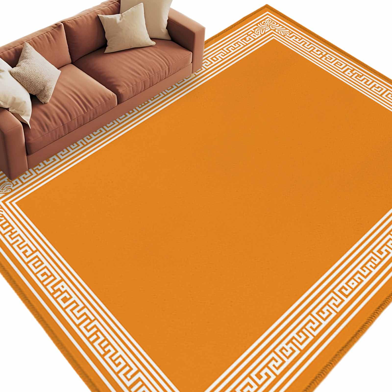 5x7 Area Rugs for Living Room, Orange Greek Key Non Slip Area Rugs for ...