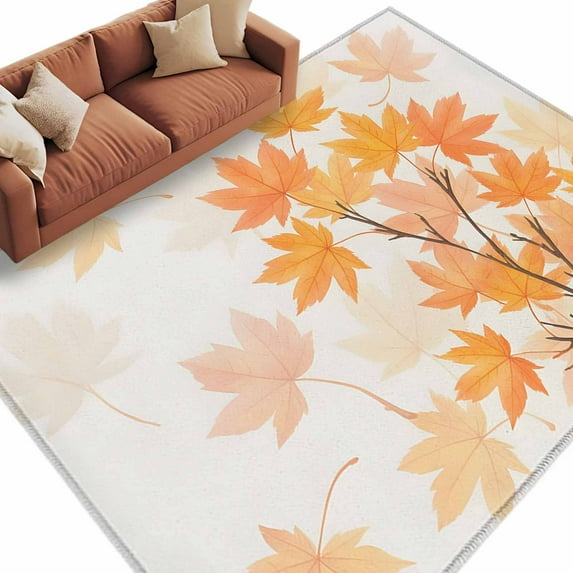 5x7 Area Rugs for Living Room, Orange Maple Leaves Non Slip Area Rugs ...