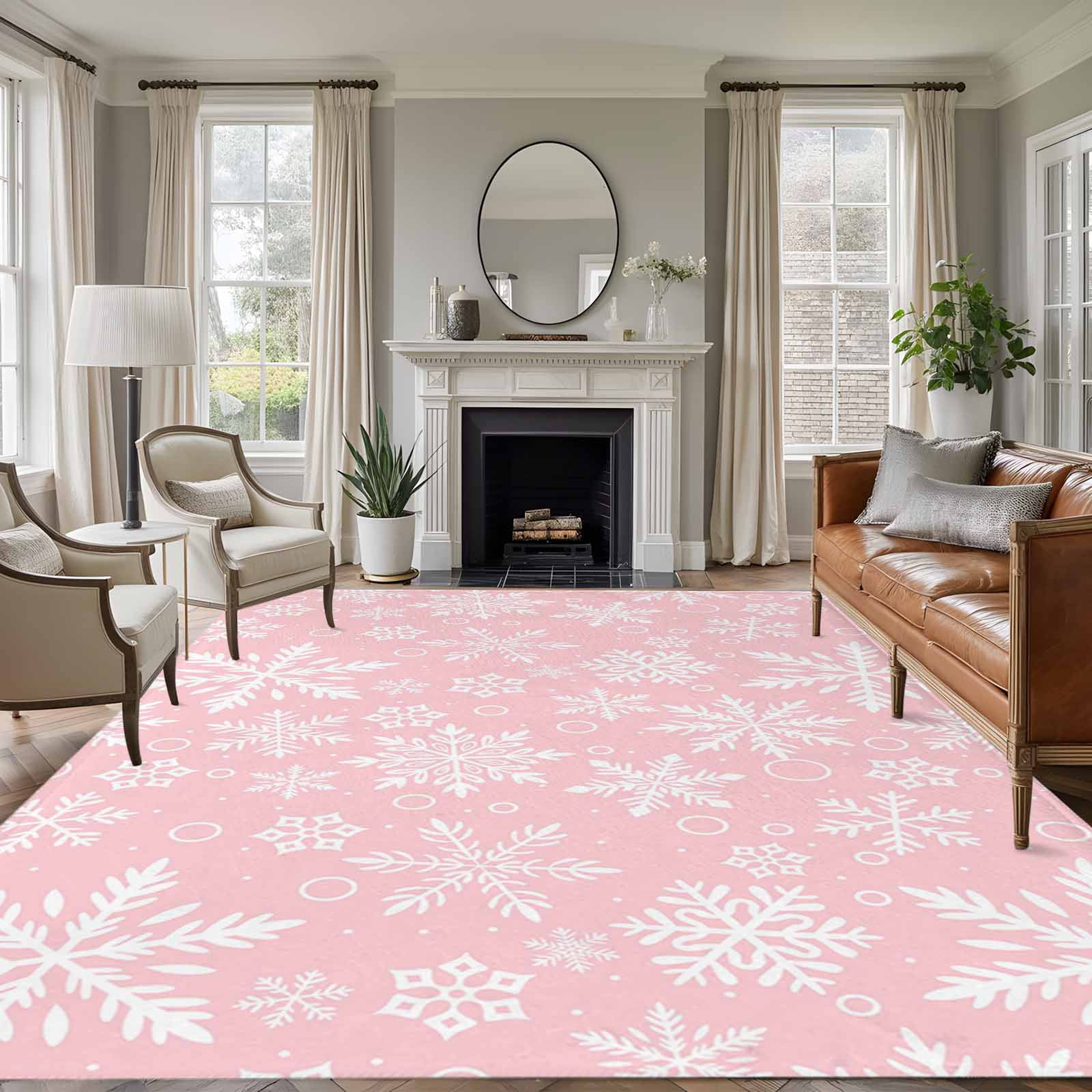 5x7 Area Rugs for Living Room, Pink Christmas Non Slip Area Rugs for ...