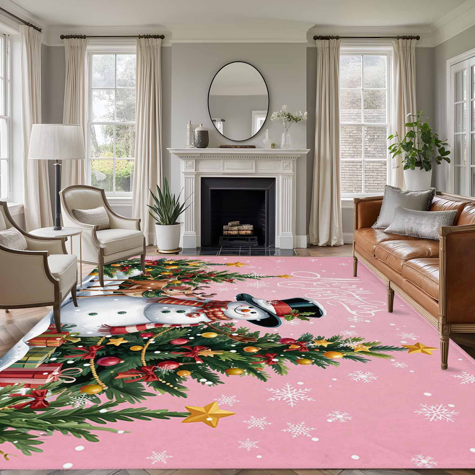 5x7 Area Rugs for Living Room, Pink Christmas Non Slip Area Rugs for ...