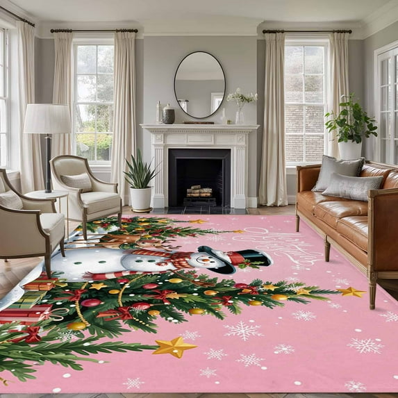 5x7 Area Rugs for Living Room, Pink Christmas Non Slip Area Rugs for ...