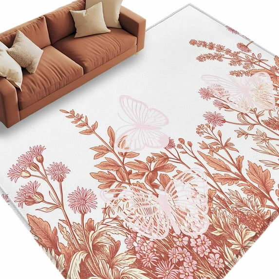 5x7 Area Rugs for Living Room, Pink Flower Non Slip Area Rugs for ...