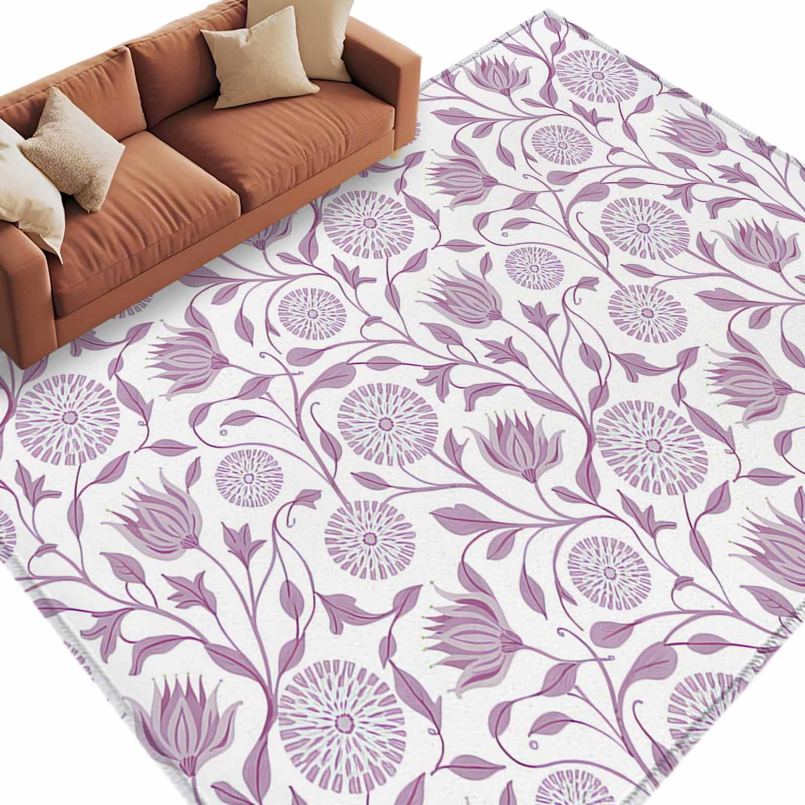 5x7 Area Rugs for Living Room, Purple Flowers Non Slip Area Rugs for ...
