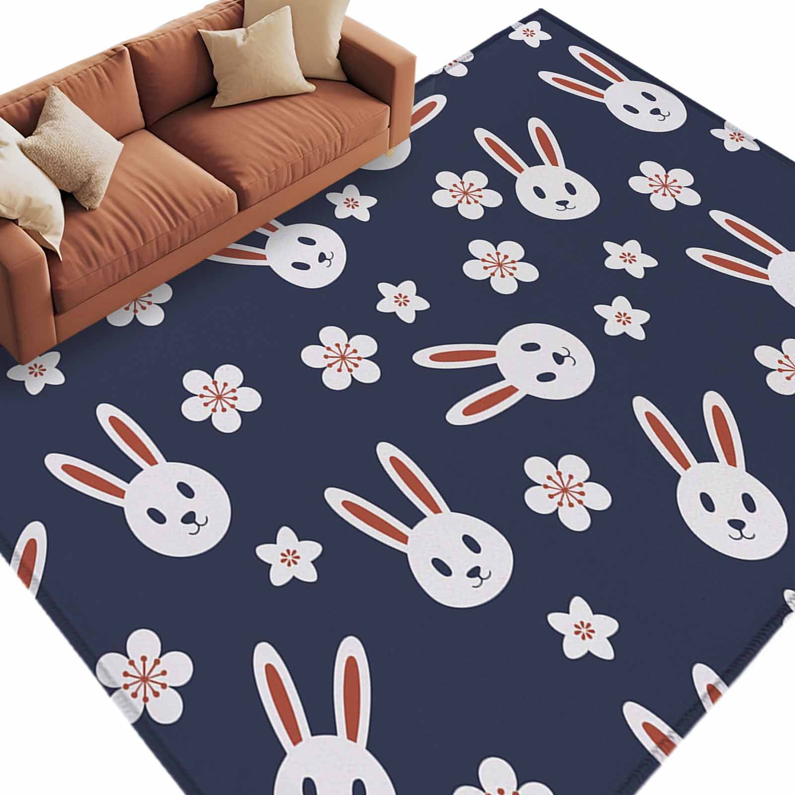 5x7 Area Rugs for Living Room, Rabbit Floral Non Slip Area Rugs for ...