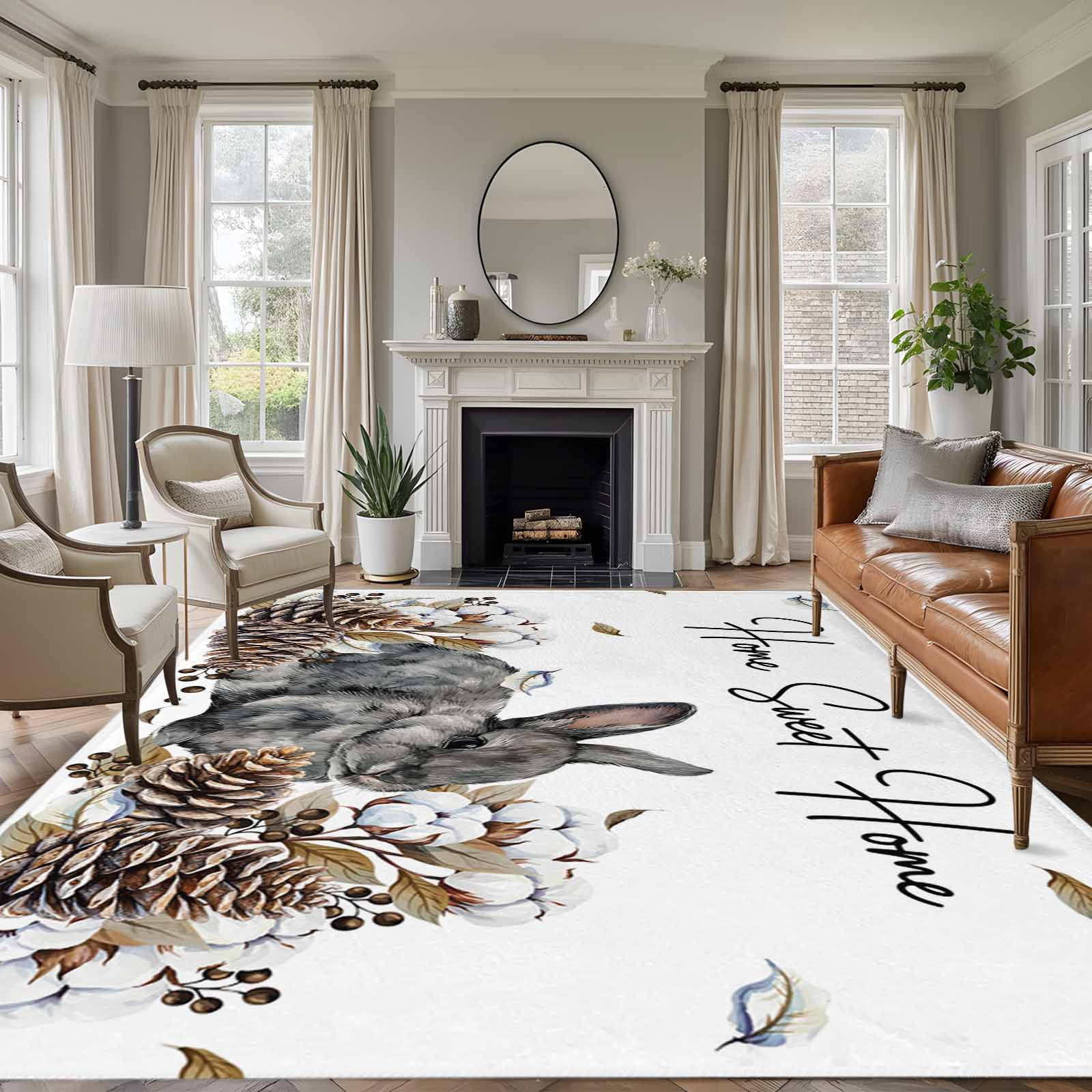5x7 Area Rugs for Living Room, Rabbits Pine Cone Non Slip Area Rugs for ...