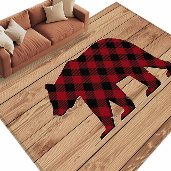5x7 Area Rugs for Living Room, Red Black Plaid Bear Non Slip Area Rugs ...