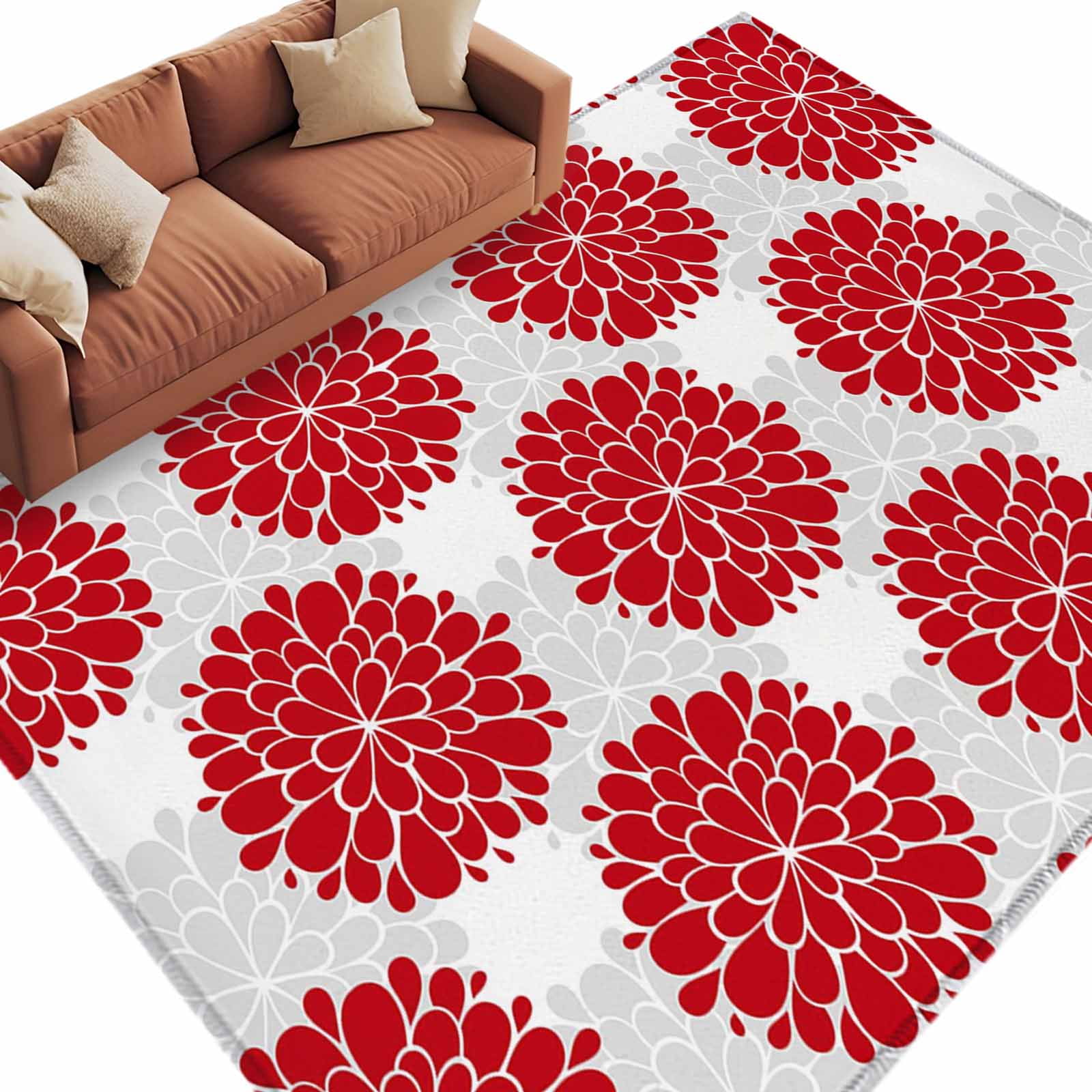 5x7 Area Rugs for Living Room, Red Dahlia Non Slip Area Rugs for ...