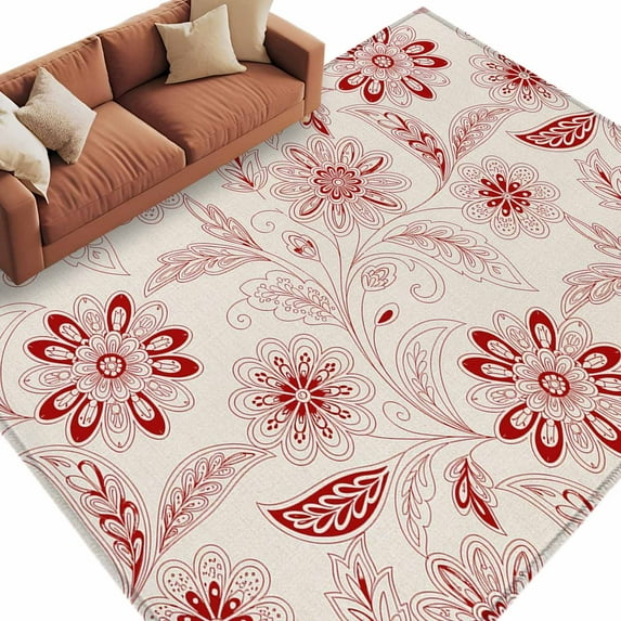 5x7 Area Rugs for Living Room, Red Flowers Non Slip Area Rugs for ...