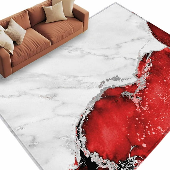 5x7 Area Rugs for Living Room, Red Marble Crack Non Slip Area Rugs for ...