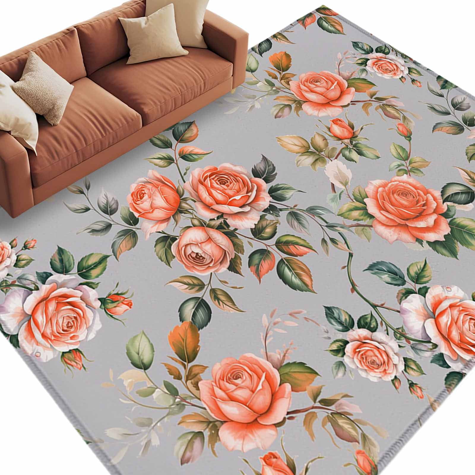 5x7 Area Rugs for Living Room, Red Rose Non Slip Area Rugs for Kitchen ...