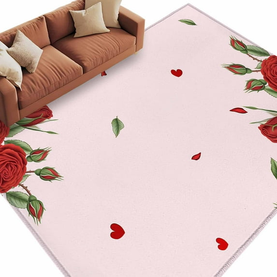 5x7 Area Rugs for Living Room, Red Roses Valentine's Day Non Slip Area ...