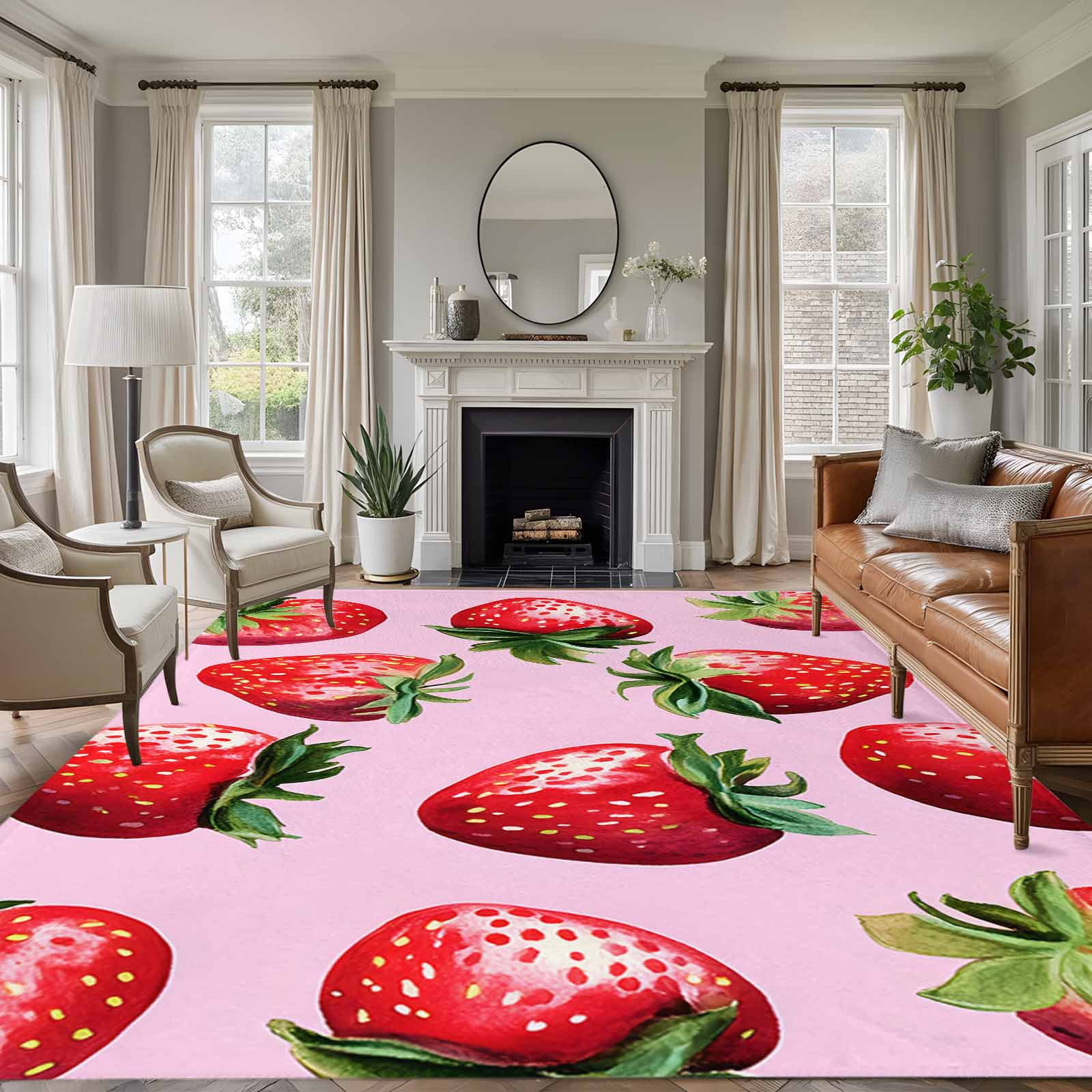 5x7 Area Rugs for Living Room, Red Strawberry Non Slip Area Rugs for ...