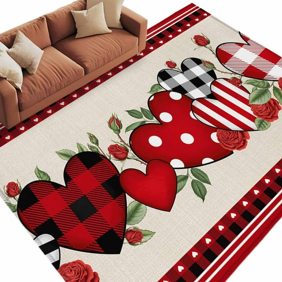 5x7 Area Rugs for Living Room, Red Valentine's Day Non Slip Area Rugs ...