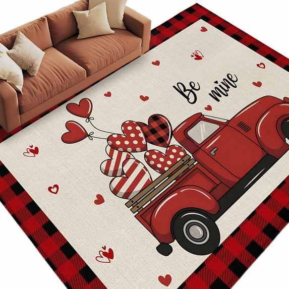 5x7 Area Rugs for Living Room, Red Valentine's Day Non Slip Area Rugs ...