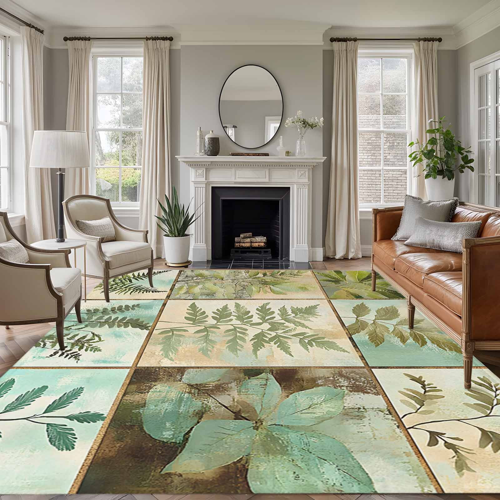 5x7 Area Rugs for Living Room, Retro Summer Botanical Non Slip Area ...