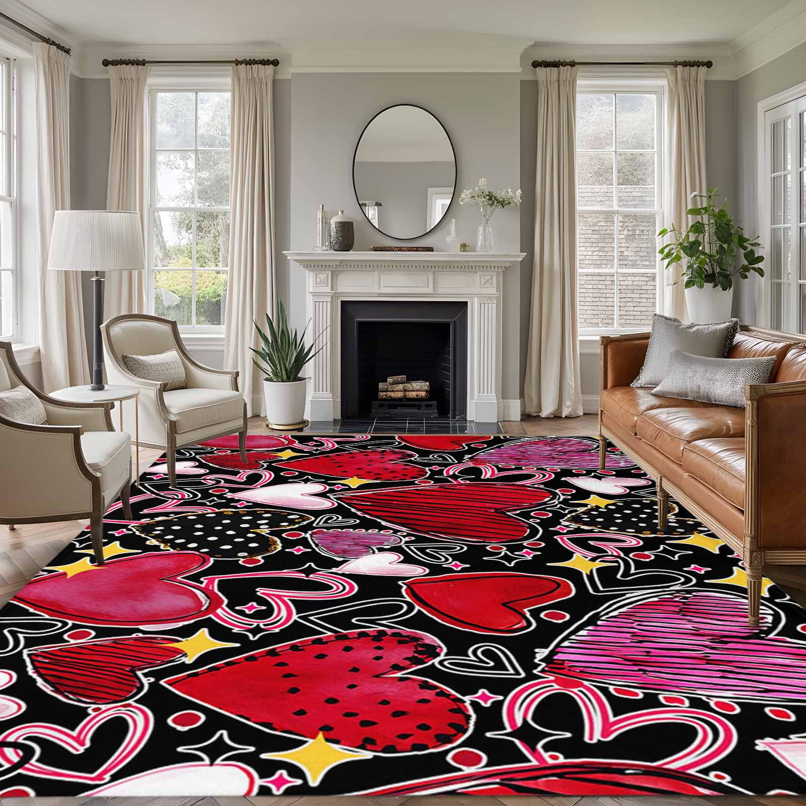 5x7 Area Rugs for Living Room, Romantic Love Non Slip Area Rugs for ...