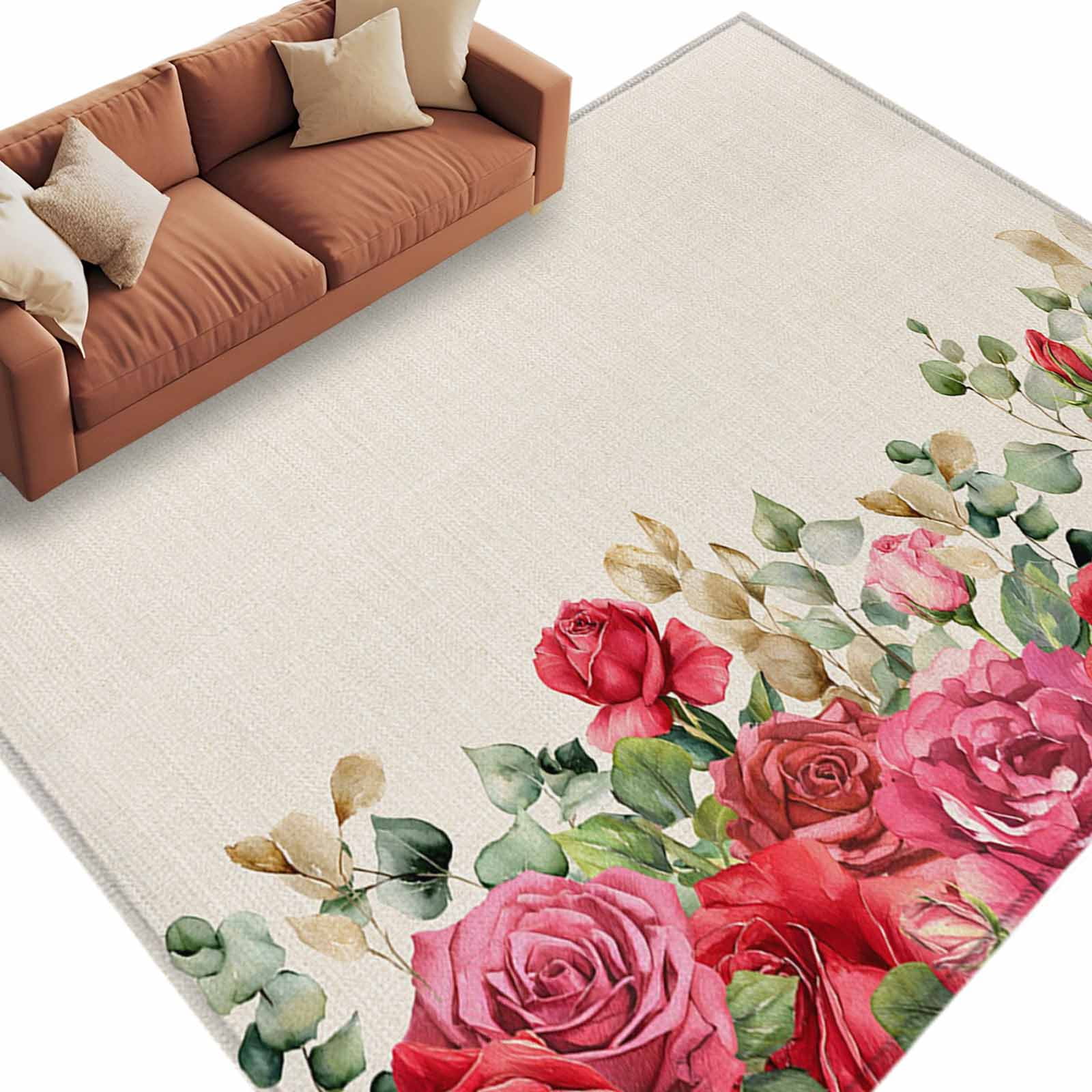 5x7 Area Rugs for Living Room, Roses Valentine's Day Non Slip Area Rugs ...