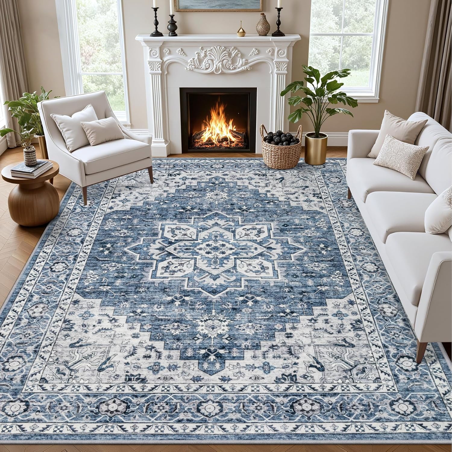 5x7 Area Rugs Living Room Rug: Washable Vintage Boho Medallion Rug No ...