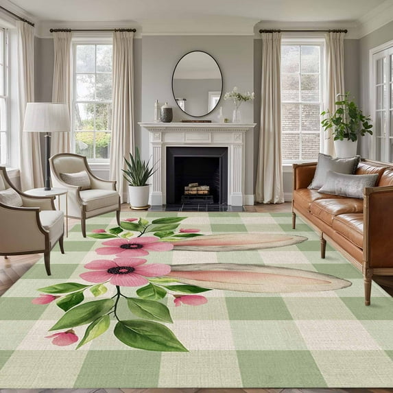 5x7 Area Rugs for Living Room, Sage Green Plaid Easter Non Slip Area ...