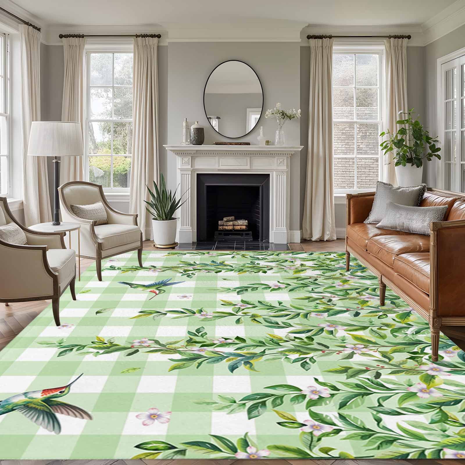 5x7 Area Rugs for Living Room, Spring Plants Non Slip Area Rugs for ...
