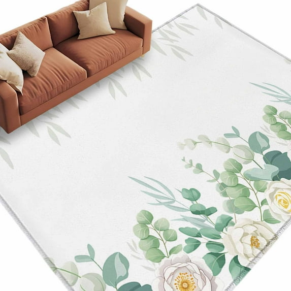 5x7 Area Rugs for Living Room, Spring White Floral Non Slip Area Rugs ...