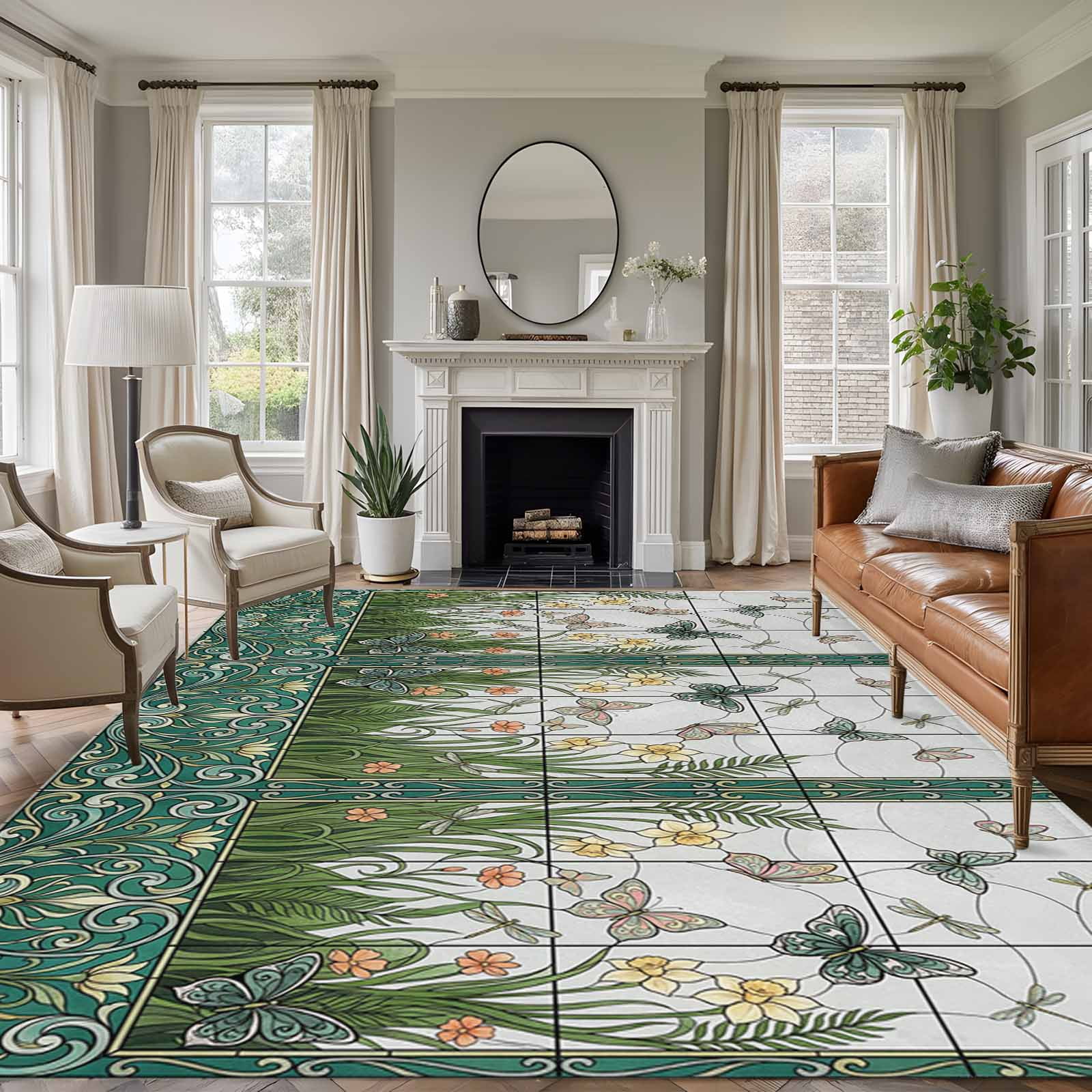 5x7 Area Rugs for Living Room, Stained Glass Non Slip Area Rugs for ...