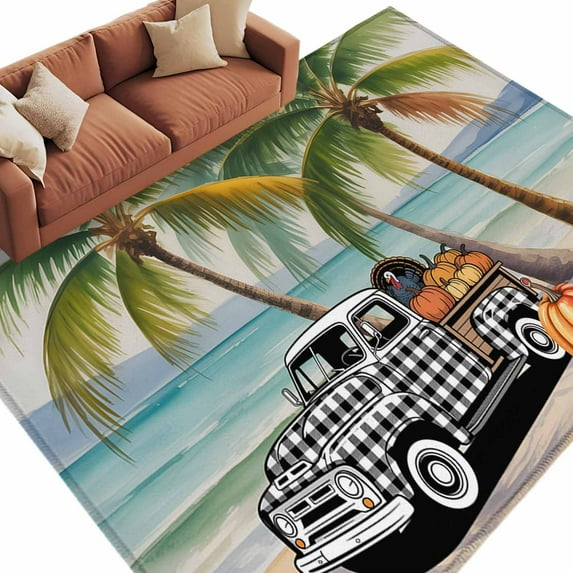 5x7 Area Rugs for Living Room, Summer Palm Trees Non Slip Area Rugs for ...