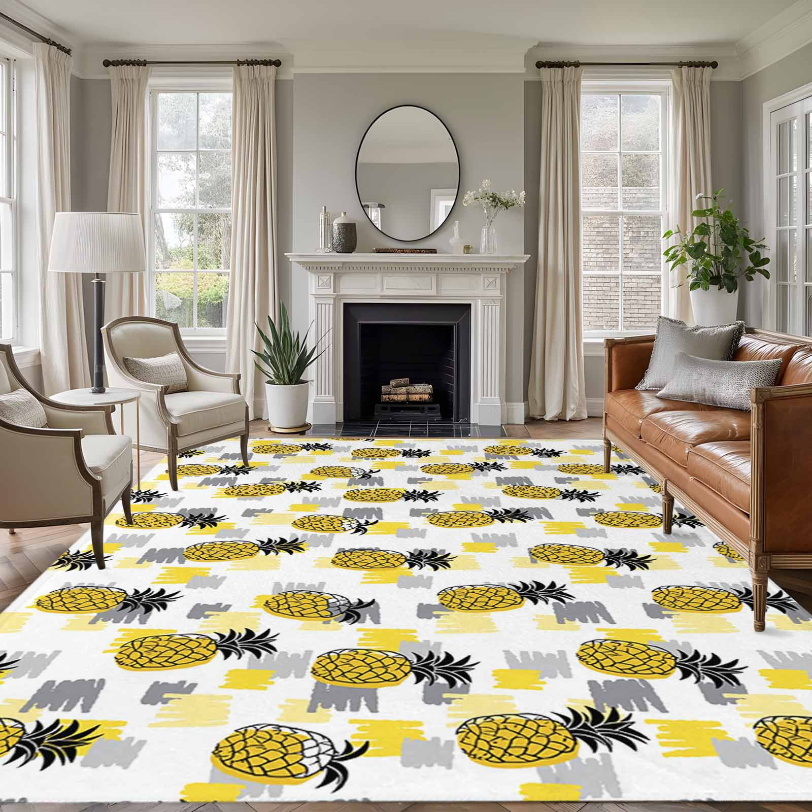 5x7 Area Rugs for Living Room, Summer Pineapple Non Slip Area Rugs for ...