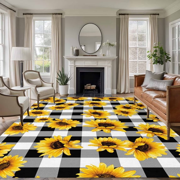 5x7 Area Rugs for Living Room, Sunflowers Blossom Non Slip Area Rugs ...