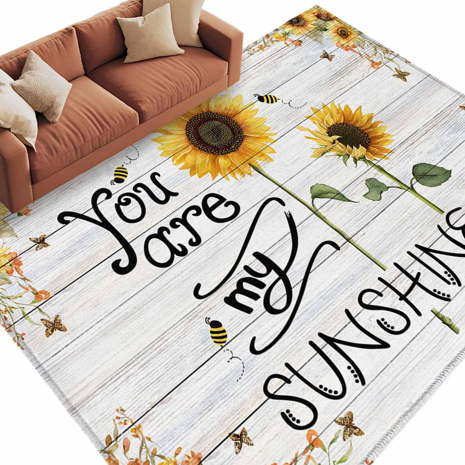 5x7 Area Rugs for Living Room, Sunflowers Non Slip Area Rugs for ...