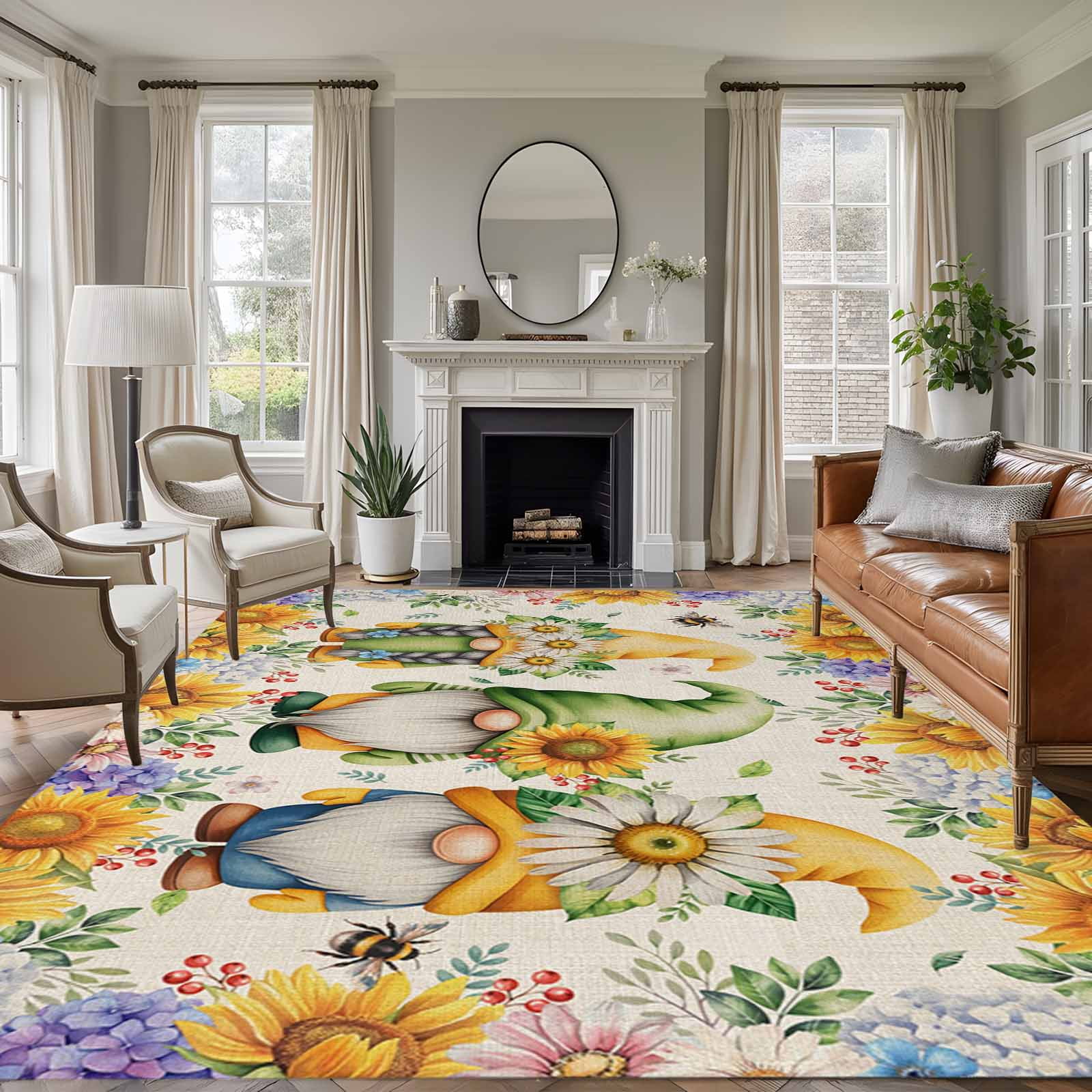 5x7 Area Rugs for Living Room, Sunflowers Non Slip Area Rugs for ...