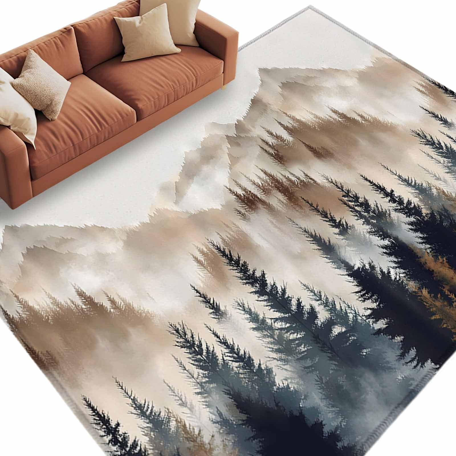 5x7 Area Rugs for Living Room, Tan Trees Forest Non Slip Area Rugs for ...