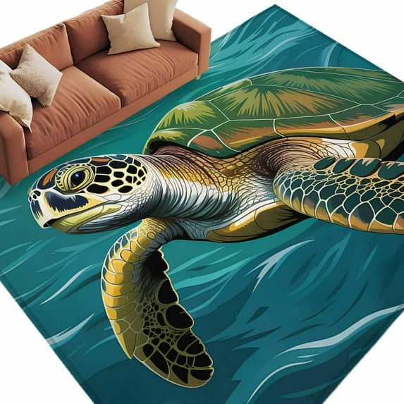 5x7 Area Rugs for Living Room, Teal Blue Turtle Coastal Non Slip Area ...
