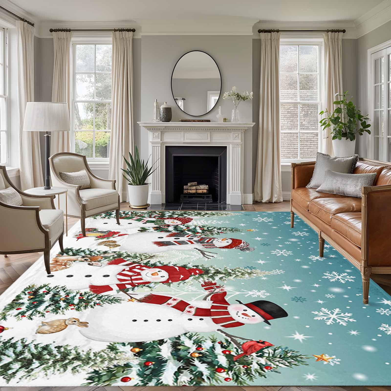 5x7 Area Rugs for Living Room, Teal Christmas Non Slip Area Rugs for ...