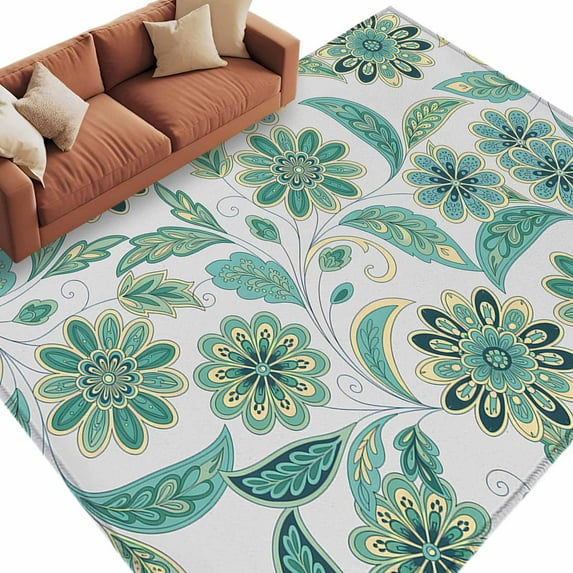 5x7 Area Rugs for Living Room, Teal Paisley Floral Non Slip Area Rugs ...
