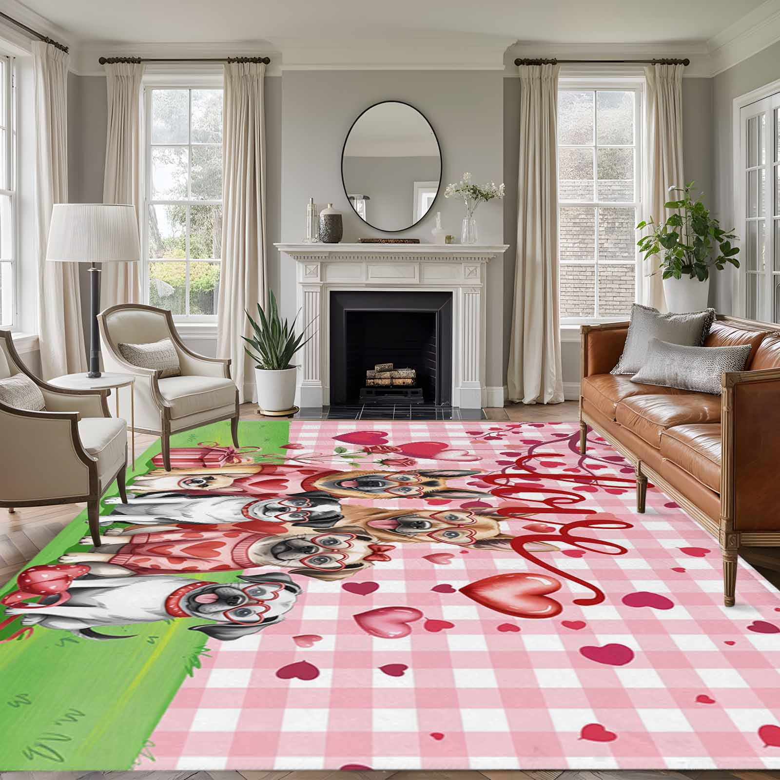 5x7 Area Rugs for Living Room, Valentine's Day Non Slip Area Rugs for ...