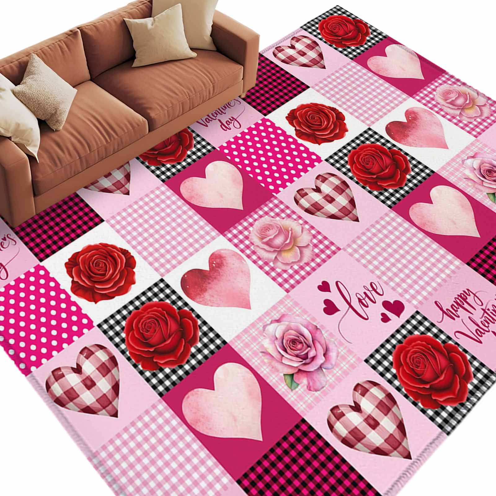 5x7 Area Rugs for Living Room, Valentine's Day Non Slip Area Rugs for ...