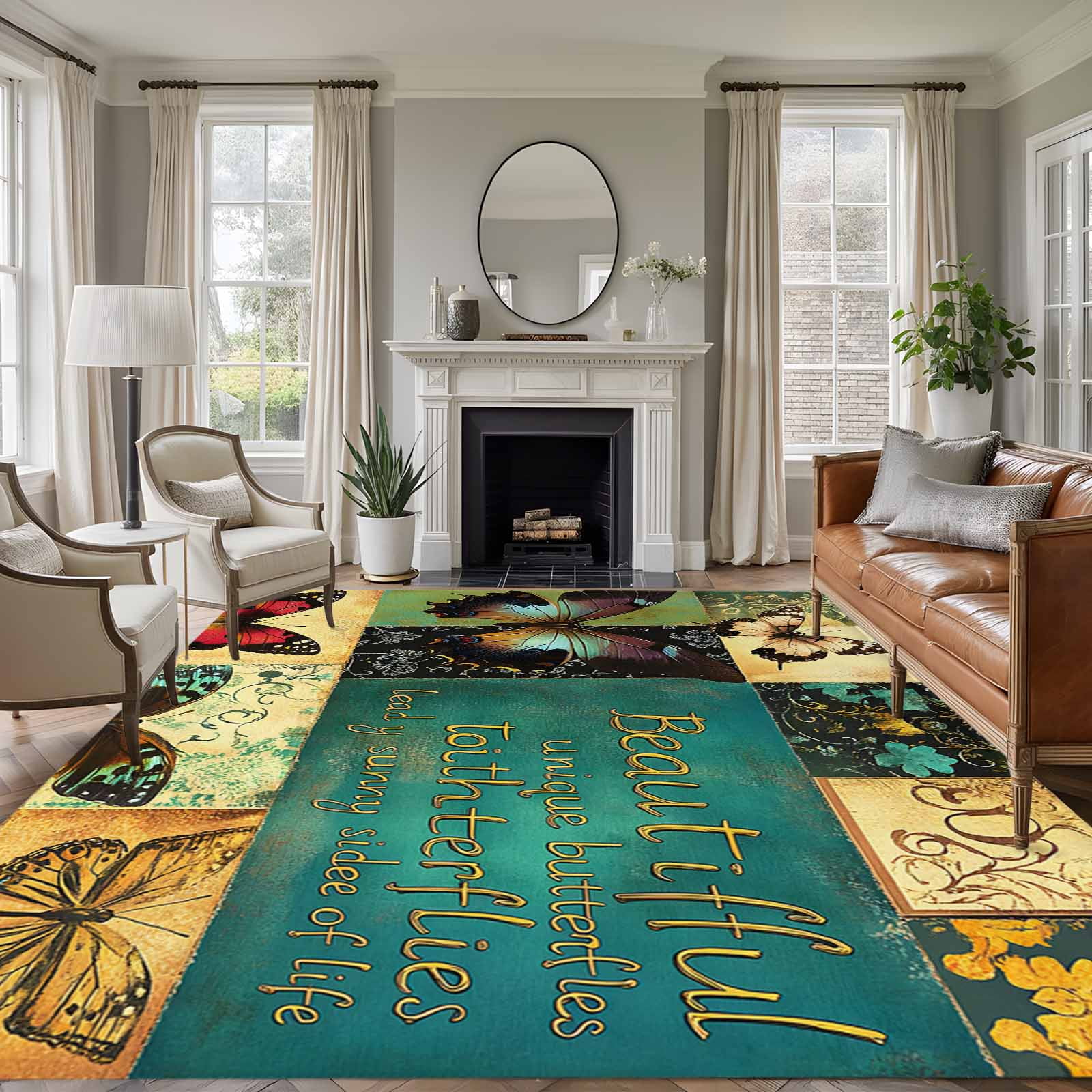 5x7 Area Rugs for Living Room, Vintage Butterfly Non Slip Area Rugs for ...