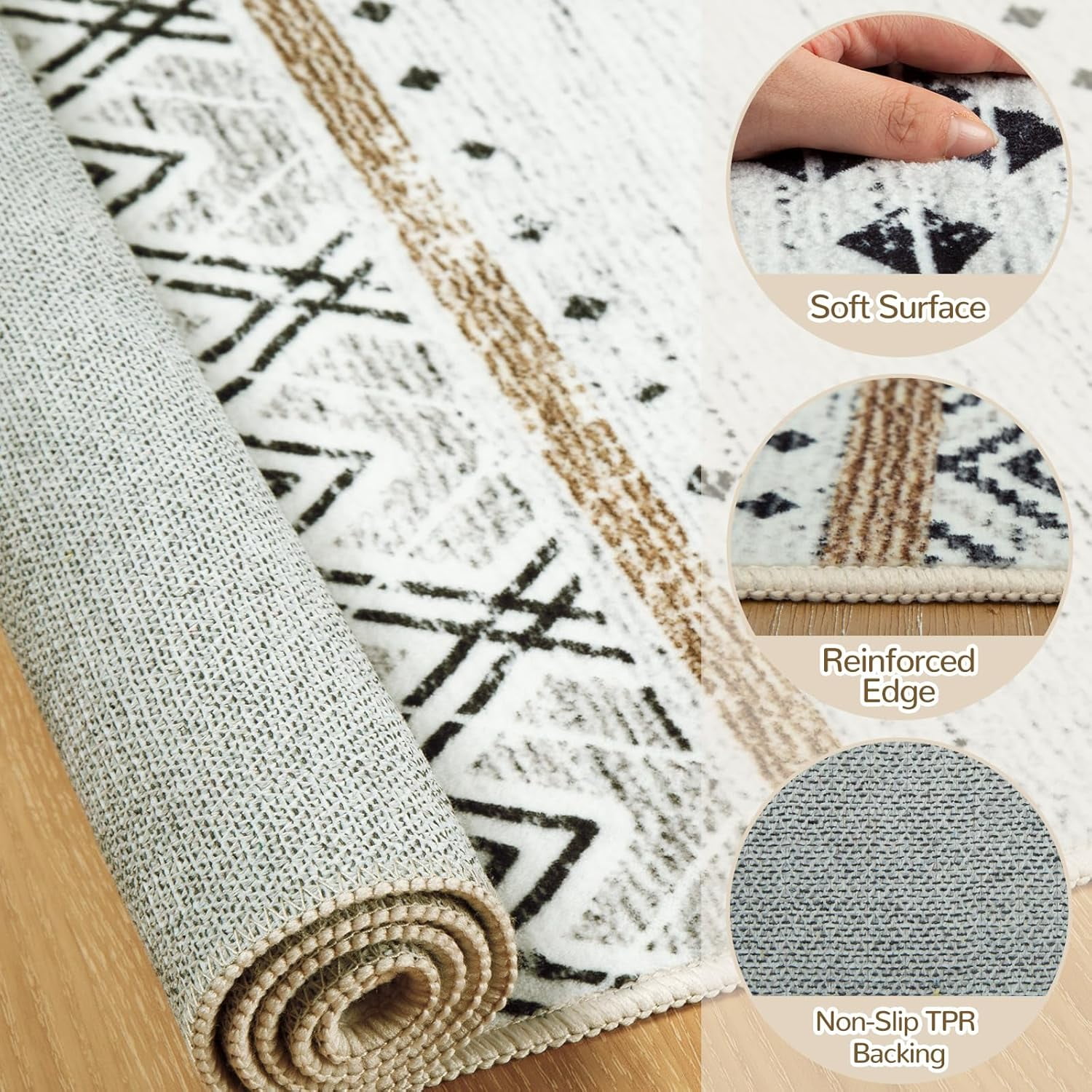 5x7 Area Rugs for Living Room Washable Moroccan Farmhouse Neutral ...