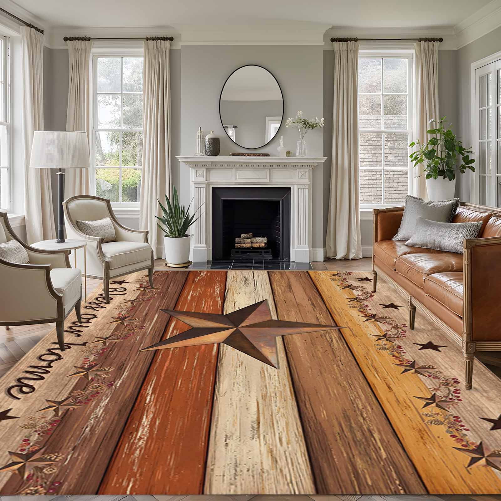 5x7 Area Rugs for Living Room, Western Texas Star Vintage Non Slip Area ...