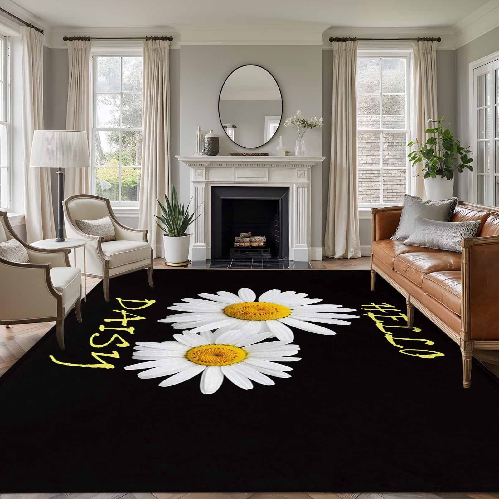 5x7 Area Rugs for Living Room, White Daisy Non Slip Area Rugs for ...