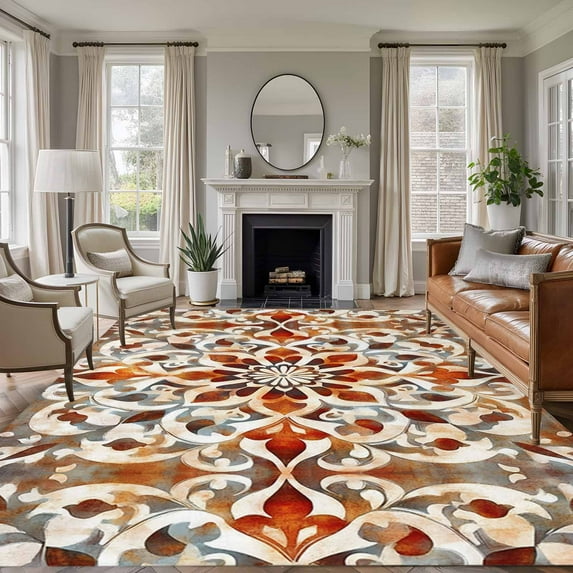 5x7 Area Rugs for Living Room, White Red Spring Floral Non Slip Area ...