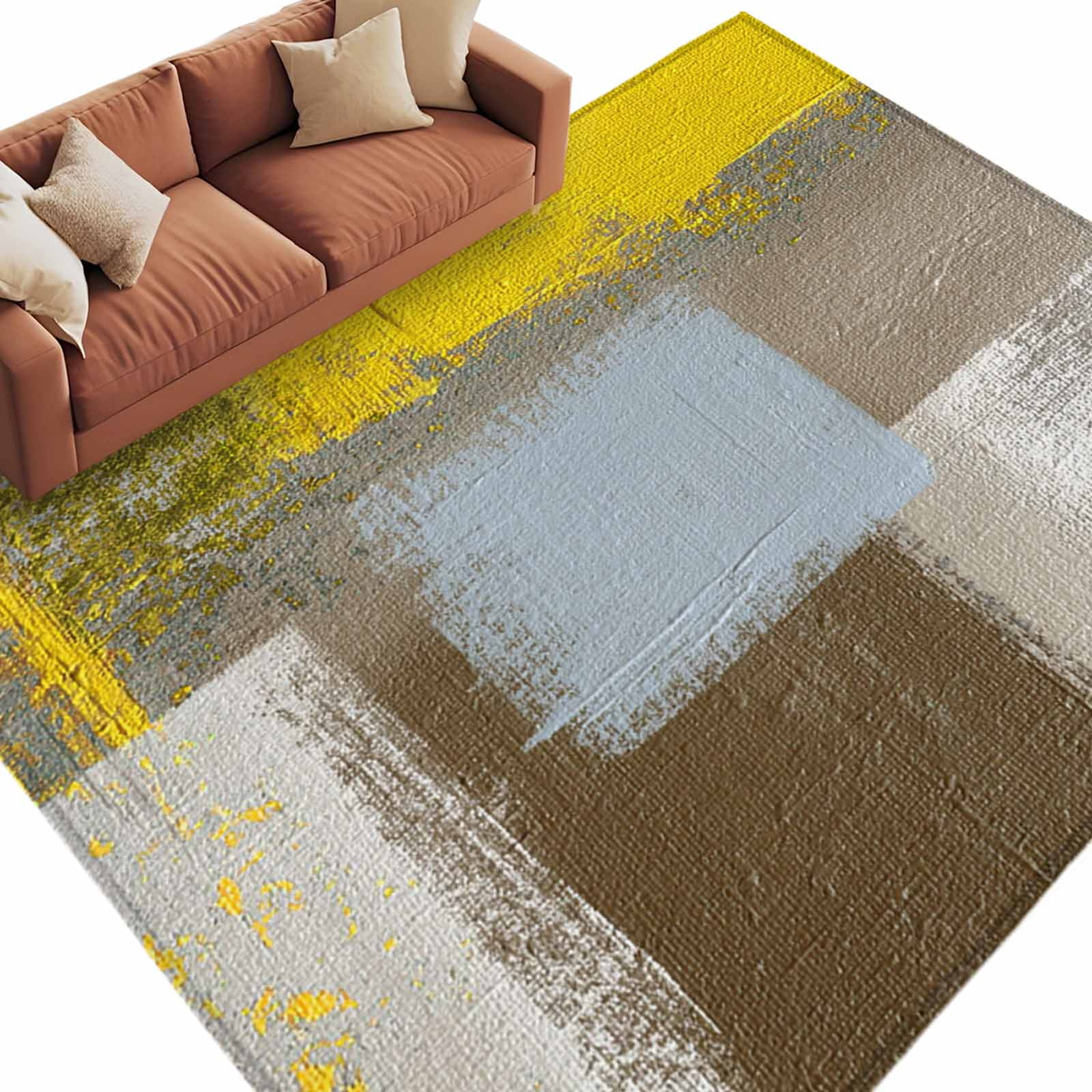 5x7 Area Rugs for Living Room, Yellow Brown Non Slip Area Rugs for ...
