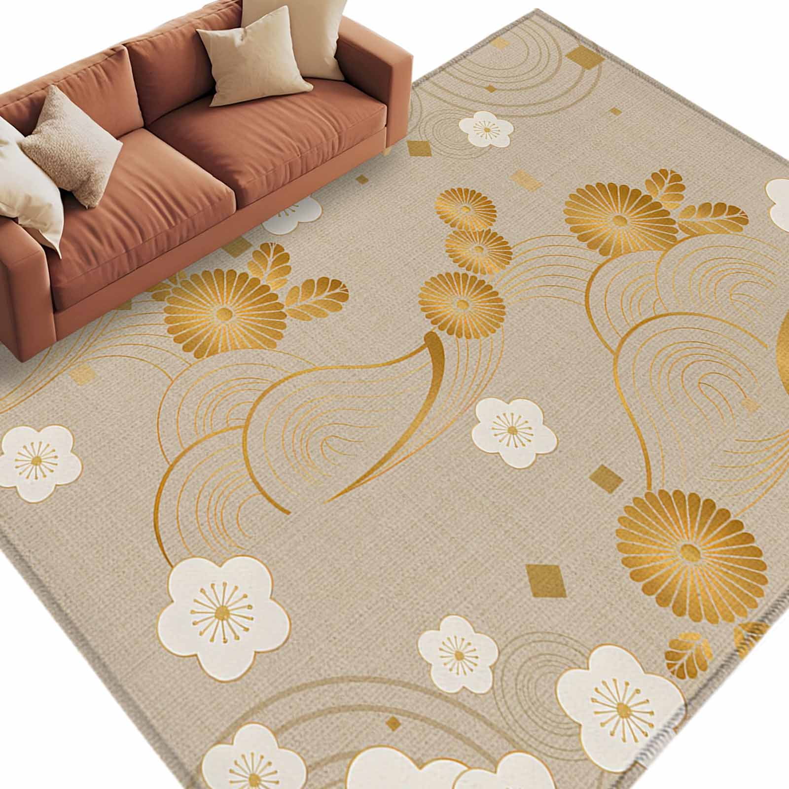 5x7 Area Rugs for Living Room, Yellow Flower Non Slip Area Rugs for ...
