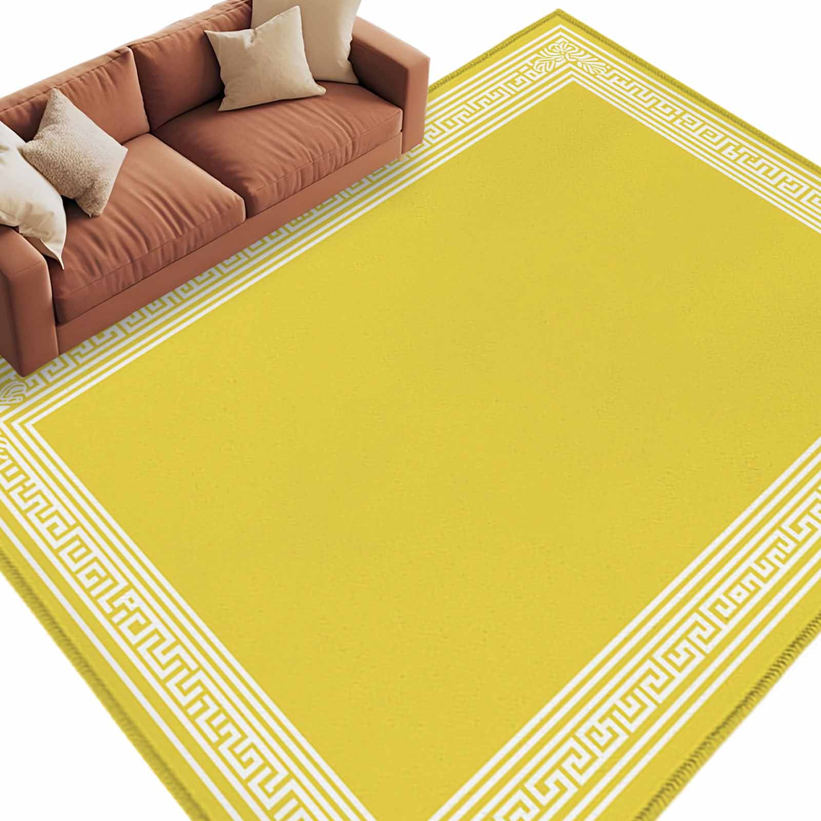 5x7 Area Rugs for Living Room, Yellow Greek Key Non Slip Area Rugs for ...