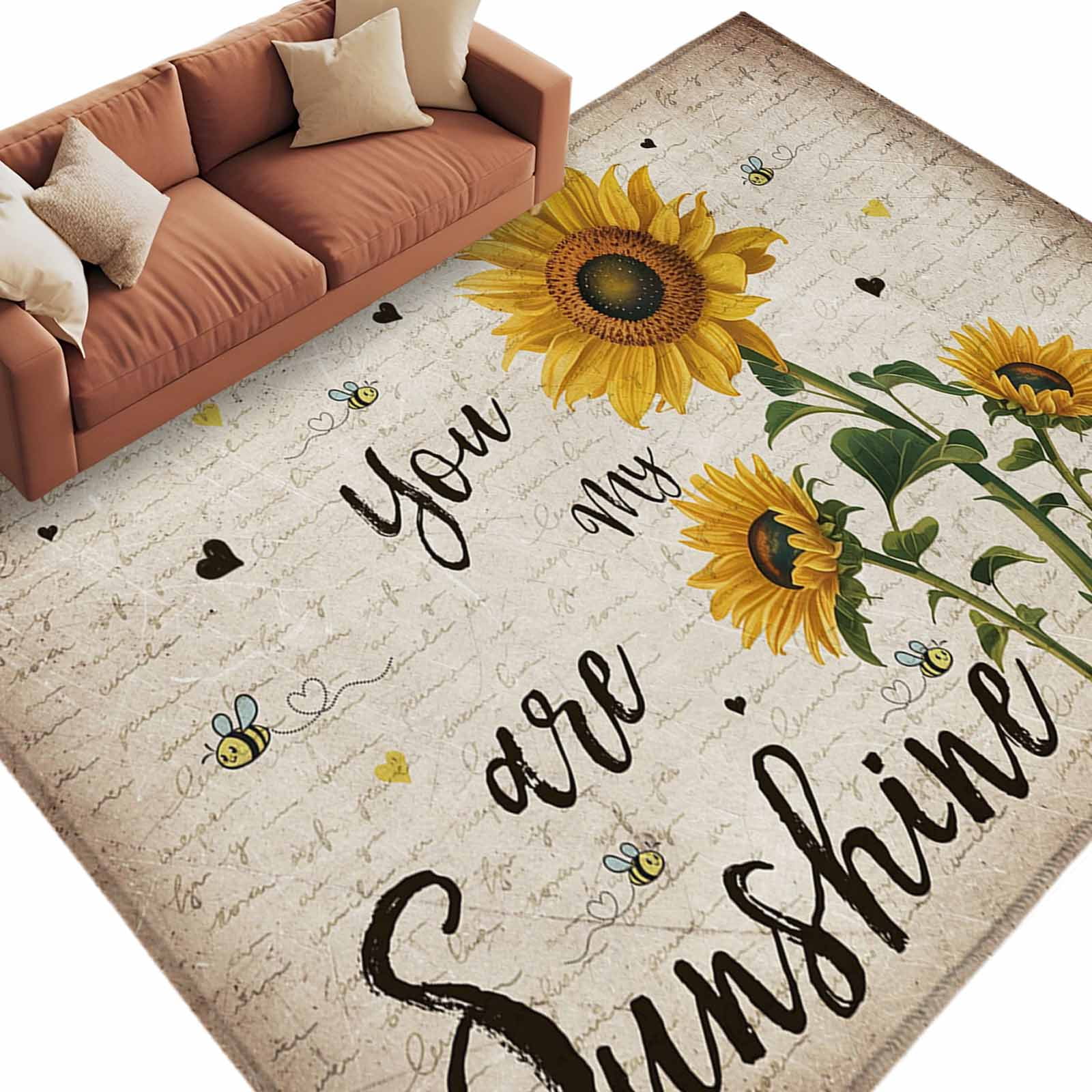 5x7 Area Rugs for Living Room, Yellow Sunflower Non Slip Area Rugs for ...