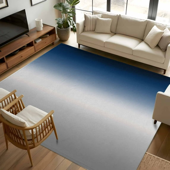 5x7 Area Rugs, Navy Blue Gray Ombre Non-Skid Rubber Backing Large ...