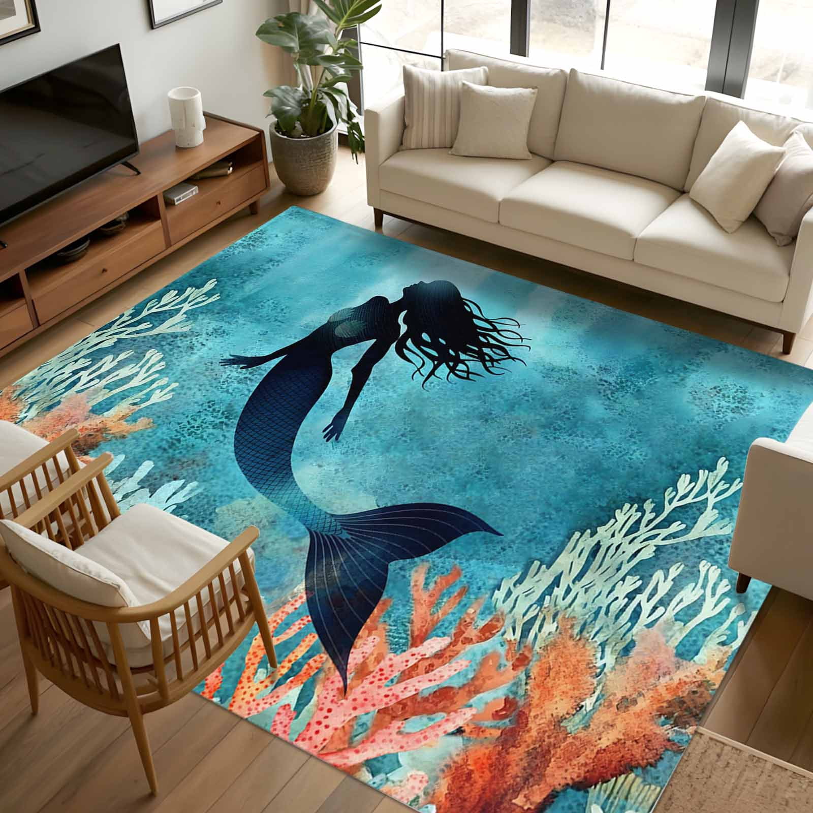 5x7 Area Rugs, Ocean Fish Non-Skid Rubber Backing Large Rectangle Rugs ...