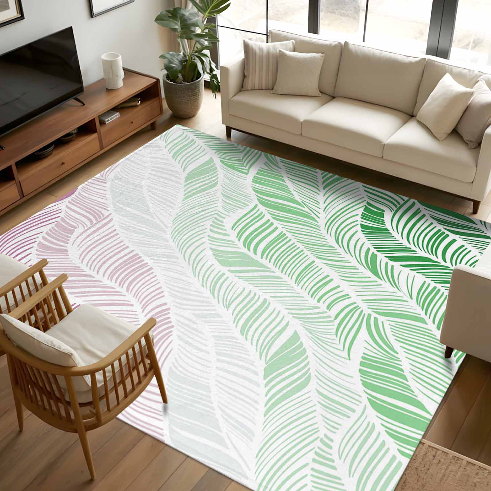 5x7 Area Rugs, Ombre Green Pink Non-Skid Rubber Backing Large Rectangle ...